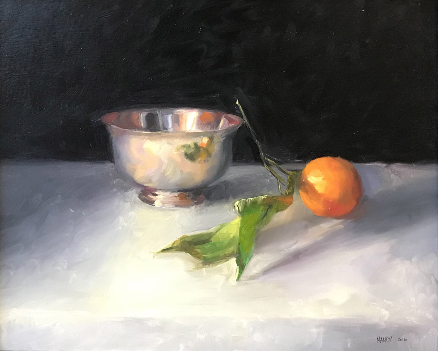 Mandy Theis (b.) : Silver bowl and orange, 2000s. | Salmagundi Club