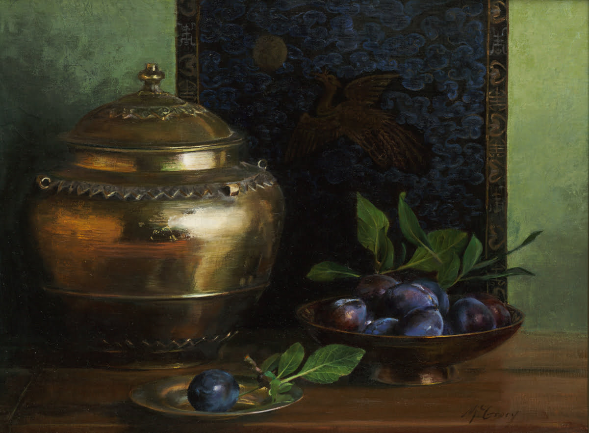 Anne McGrory [NRA 2012] : Italian plums and brass, 2014. | Salmagundi Club