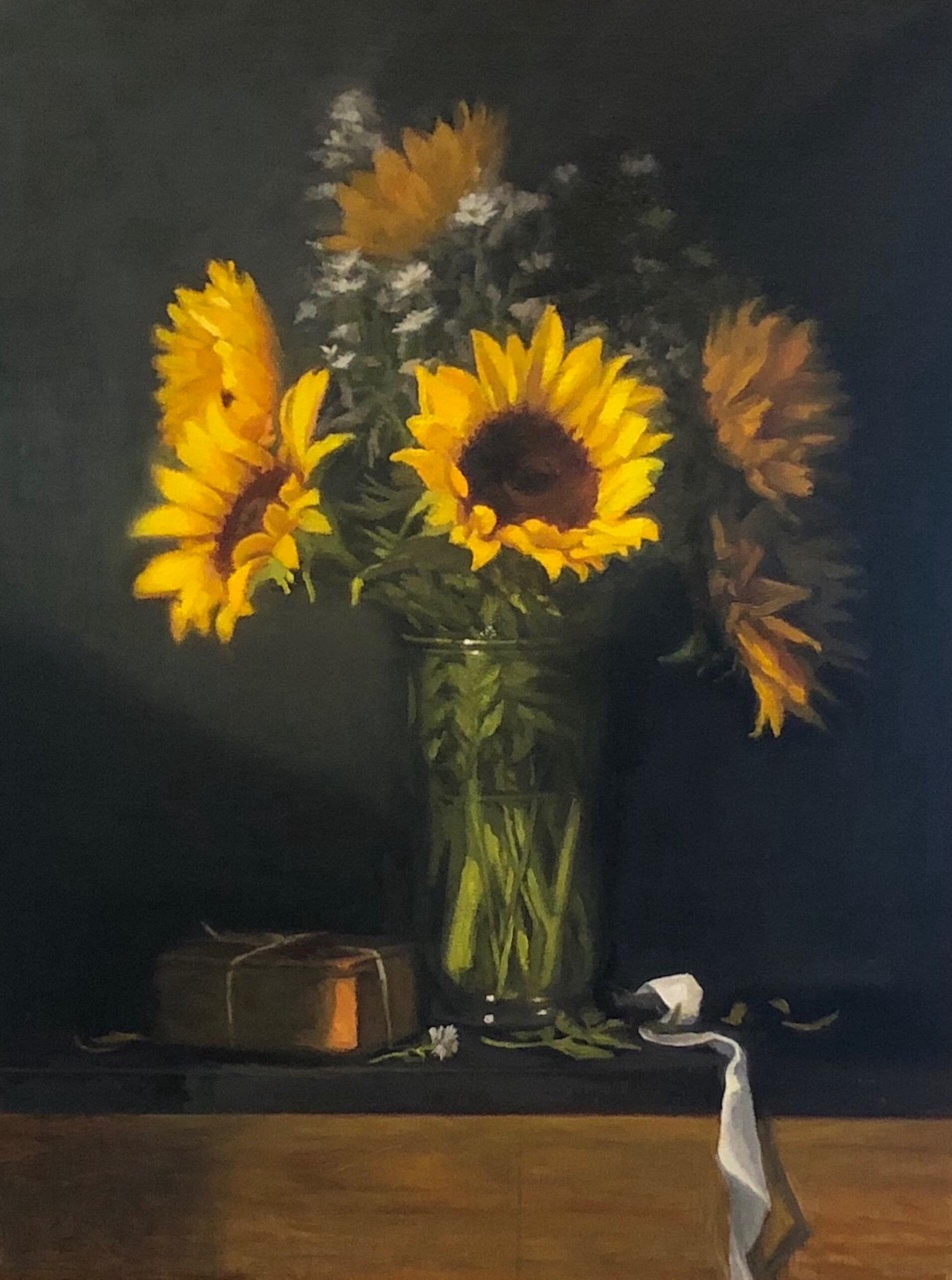 Jane Manco [NRA 2017] : Sunflowers in vase, 2020. | Salmagundi Club