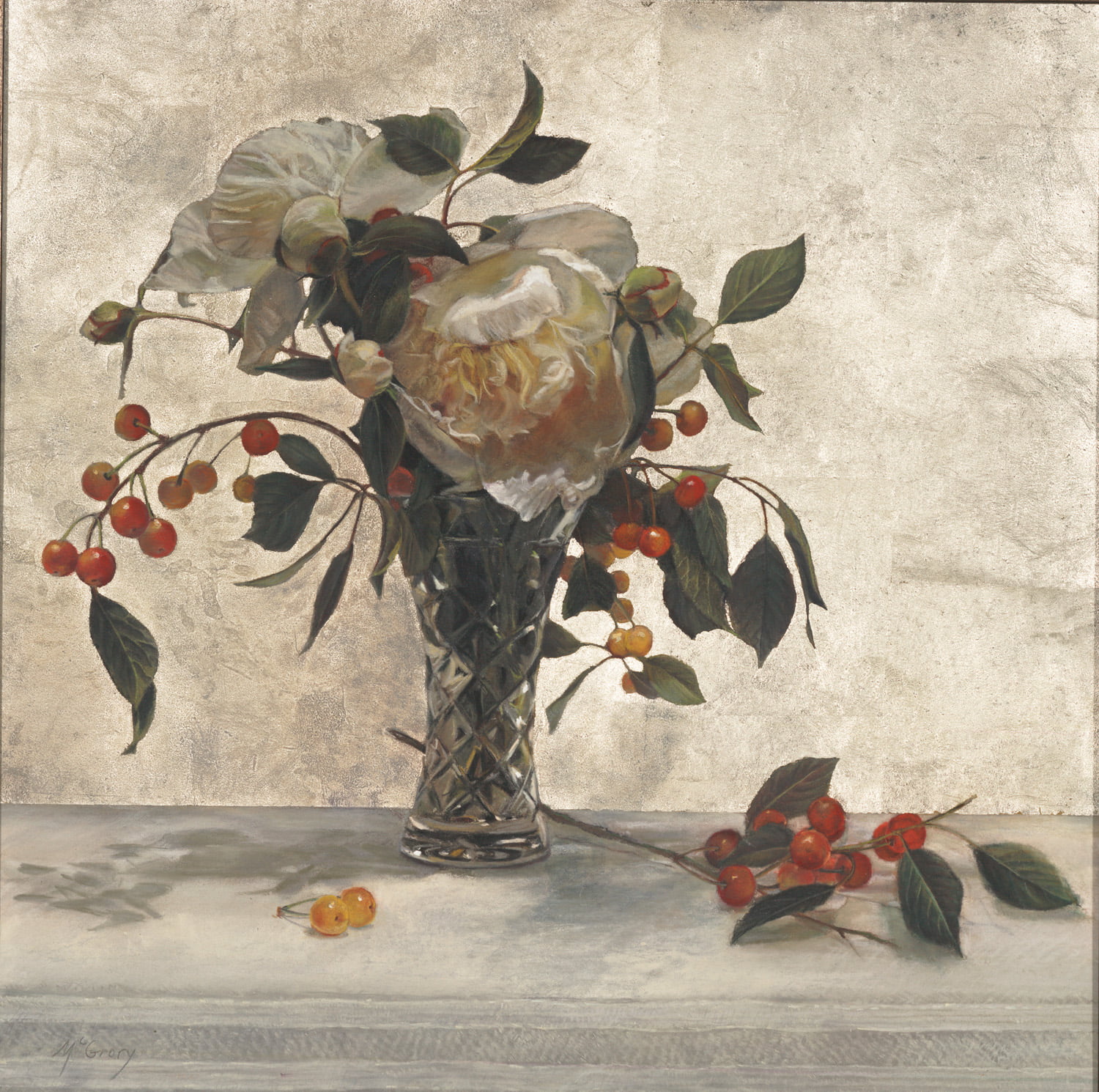 Anne McGrory [NRA 2012] : Peonies and cherries, 2020. | Salmagundi Club